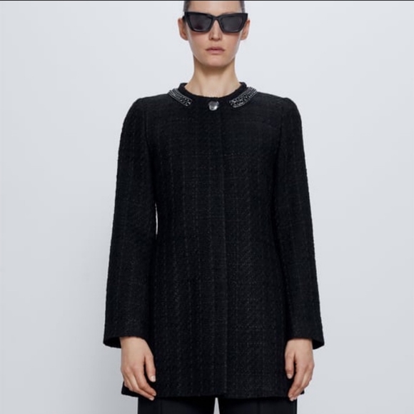 Zara | Jackets & Coats | Zara Tweed Jacket With Chain Detail | Poshmark